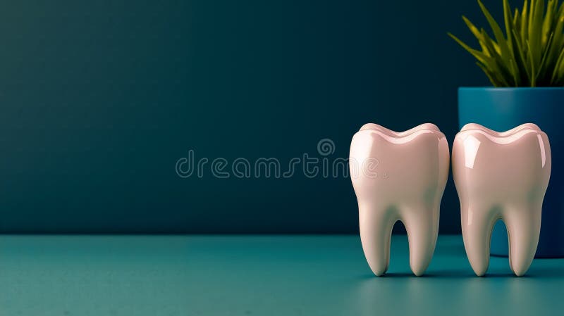 A Tooth and a Plant on a Blue Table Stock Illustration - Illustration ...