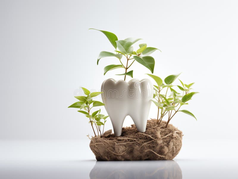 Tooth with Plants on the Ground Isolated Over Light Background. Stock ...