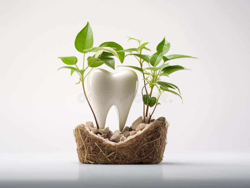 Tooth with Plants on the Ground Isolated Over Light Background. Stock ...