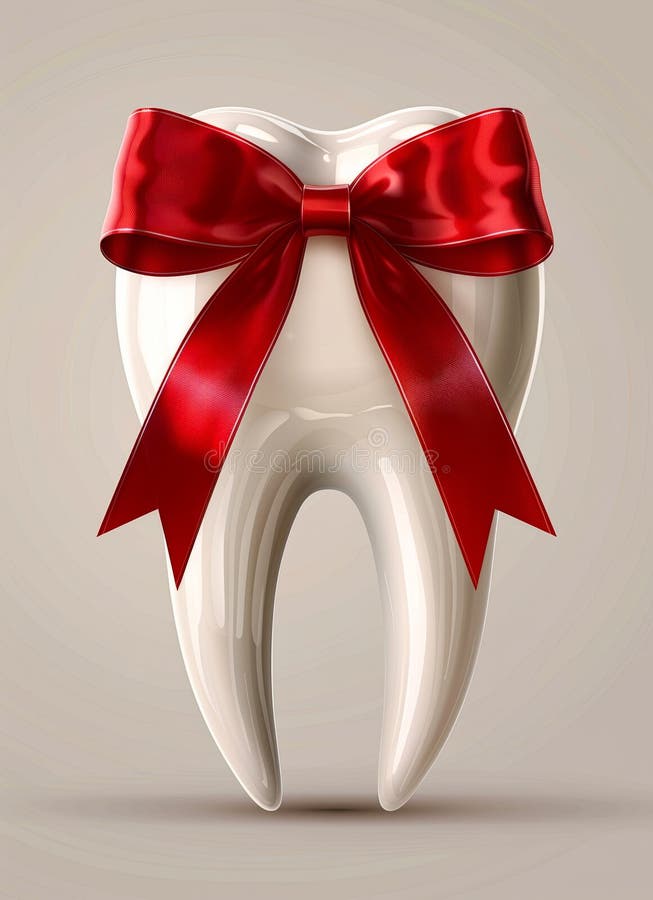 Tooth with Red Bow. White Tooth with a Red Ribbon Bow Stock Image ...