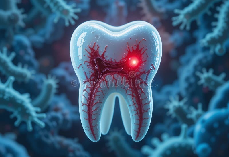 A Tooth with Red Veins and a Black Hole in the Middle of it Stock ...