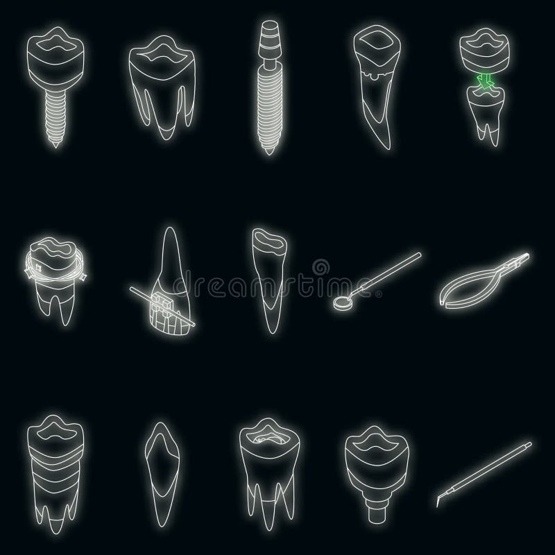 Tooth Restoration Icons Set Vector Neon Stock Vector - Illustration of ...