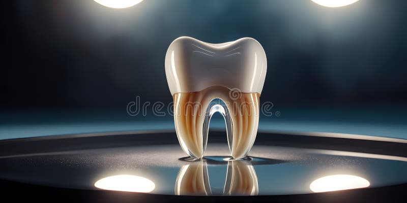 A Tooth Rests on a Mirror on a Table, Reflecting Light in an Artistic ...