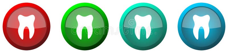 Tooth Colorful Icons Collection, Round Glossy Icon Set Isolated on ...