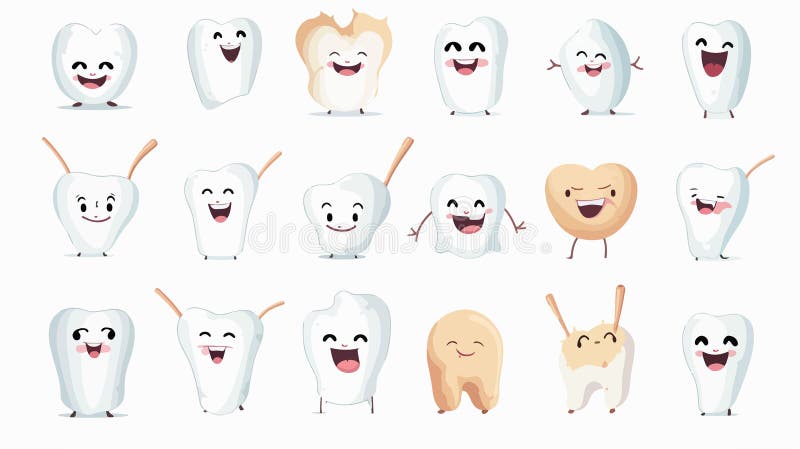 Tooth Set Consisting of Various Emotional Expressions Stock Vector ...