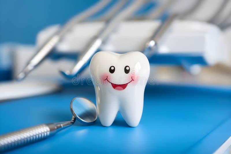 Tooth Shaped Object with a Smiling Face Placed on a Blue Surface in ...