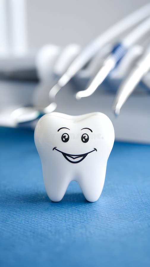 Tooth Shaped Object with a Smiling Face Placed on a Blue Surface in ...