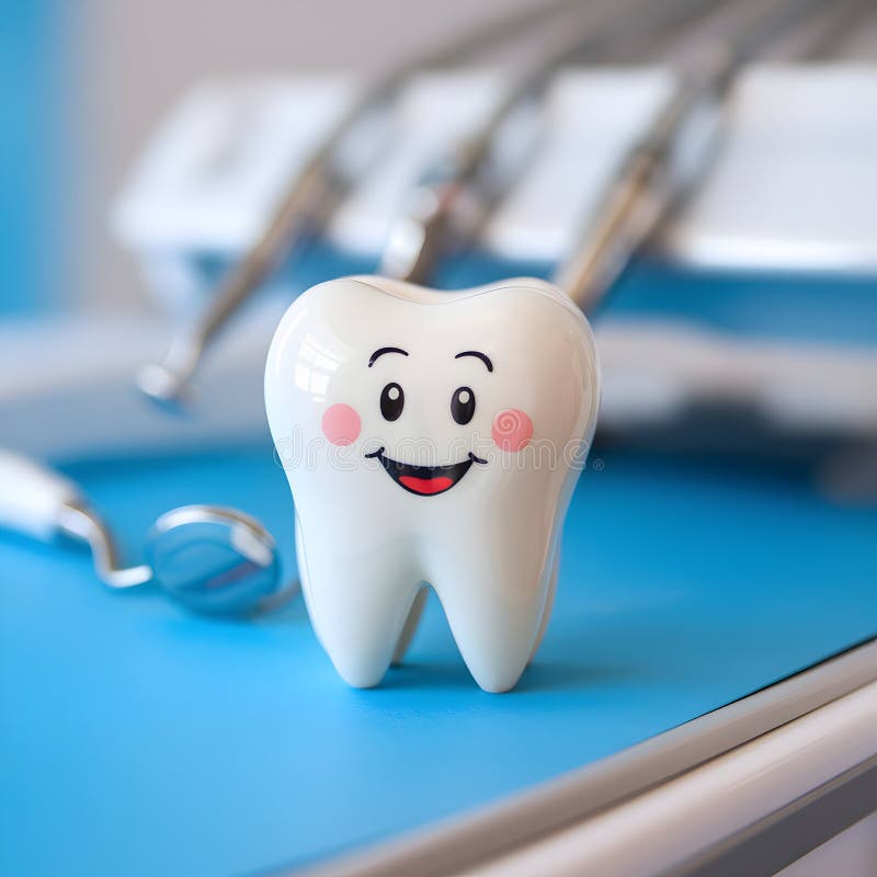Tooth Shaped Object with a Smiling Face Placed on a Blue Surface in ...