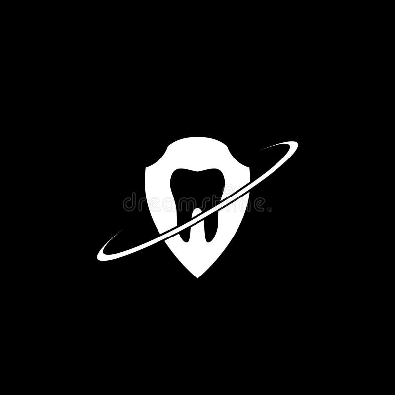 Tooth on Shield Protection Logo Icon Isolated on Dark Background Stock ...