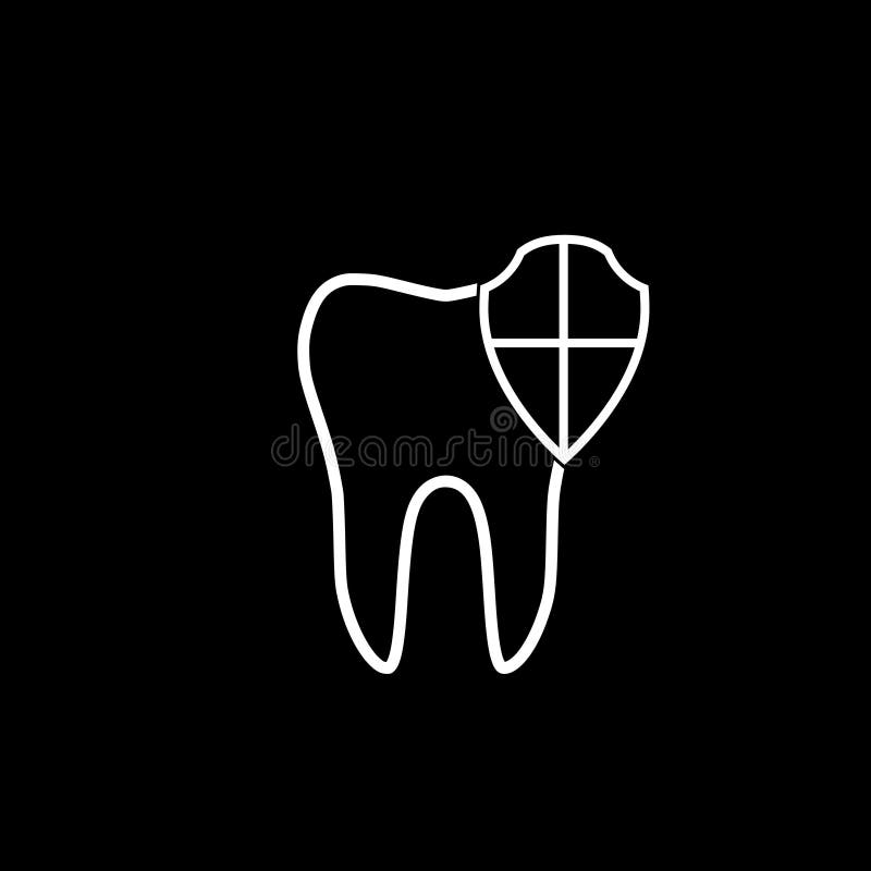 Tooth on Shield Protection Logo Icon Isolated on Dark Background Stock ...