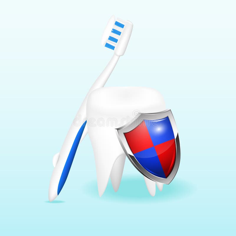 Tooth with a Shield and a Toothbrush, Vector Illus Stock Vector ...