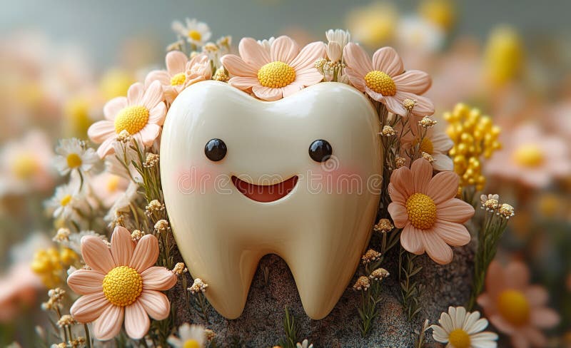 A Tooth is Smiling and Surrounded by Flowers Stock Photo - Image of ...