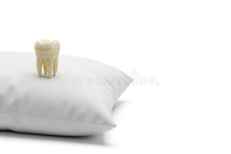 A Tooth Stands on a Pillow As a Symbol of Sleep. Space for Text. Stock ...