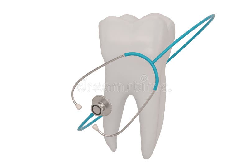 Tooth with Stethoscope Isolated on White Background. 3D Illustration ...