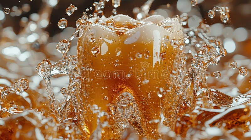 Tooth Submerged in Caramel Liquid Splash with Dynamic Effect Stock ...