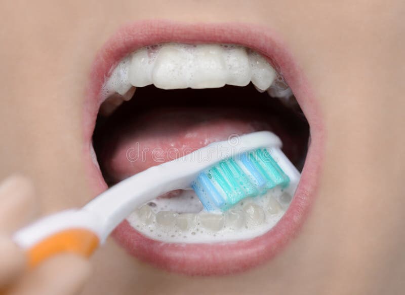 Tooth Teeth Cleaning Brushing with Toothbrush and Toothpaste Stock ...