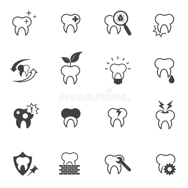 Tooth, Teeth icon set stock vector. Illustration of cure - 62191225