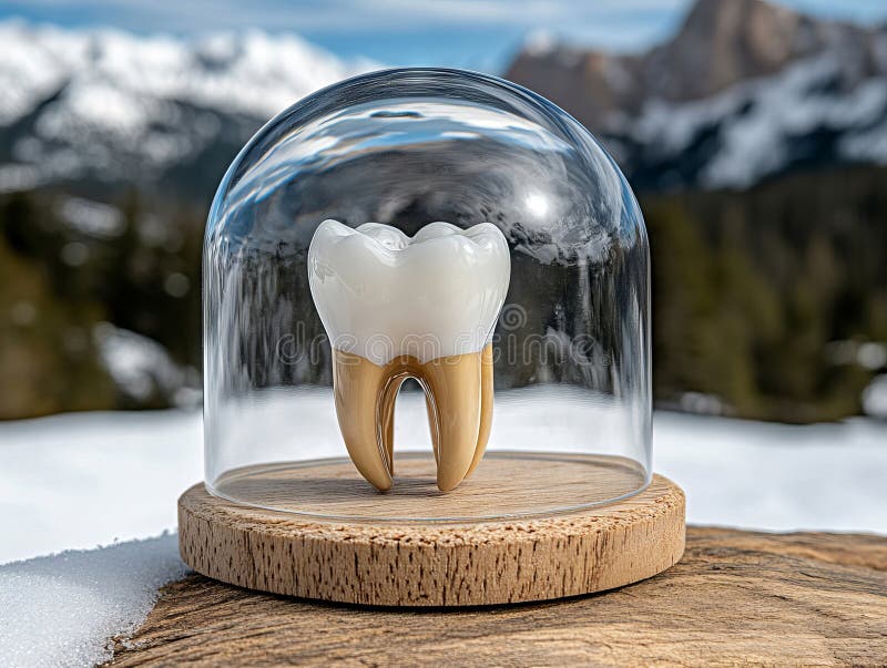 A Tooth Under a Glass Dome on Top of a Wooden Table Stock Image - Image ...