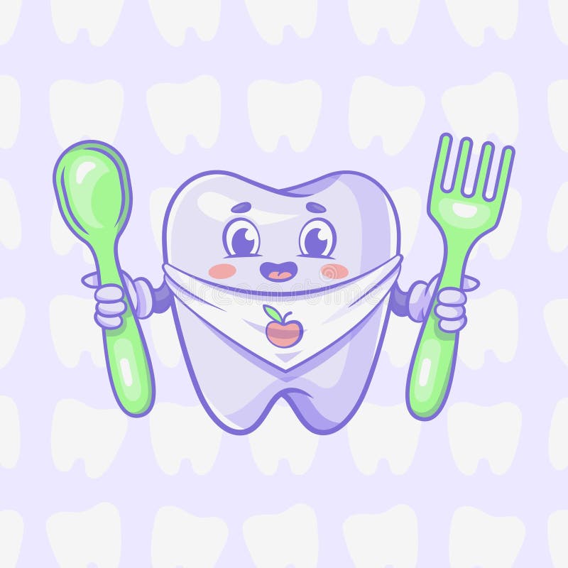 The Tooth Vector Character Holding Spoon and Fork Stock Vector ...