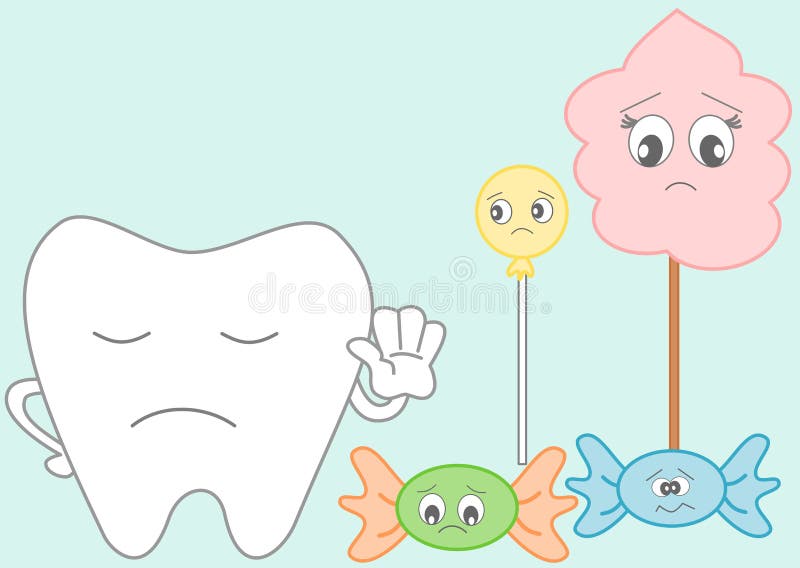 Cute Cartoon Sad Tooth And Candy Stock Vector - Illustration of food ...