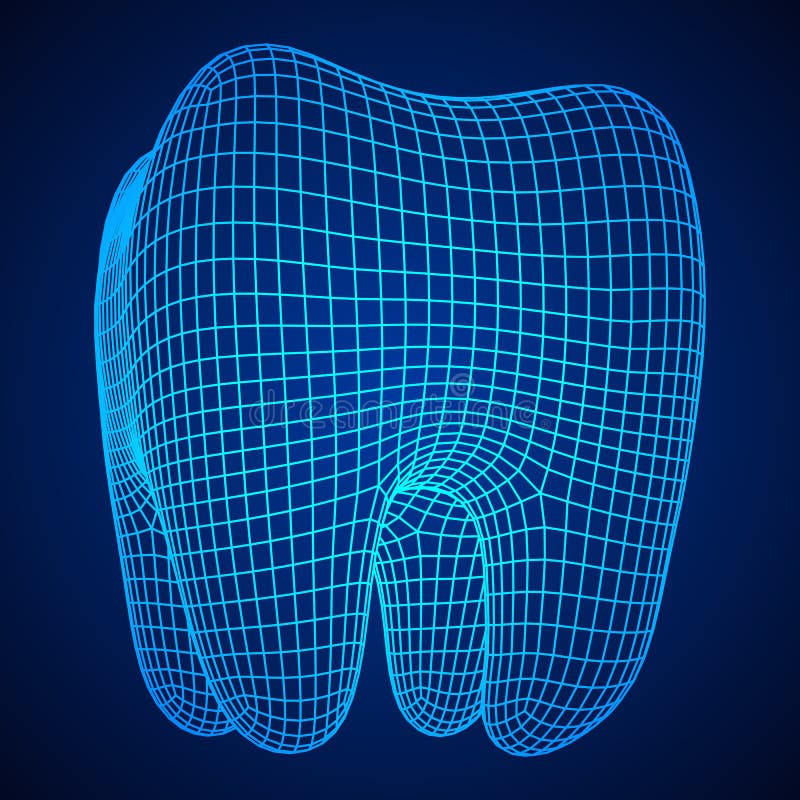 3D Mesh Tooth On A Blue Background. Stock Vector - Illustration of ...