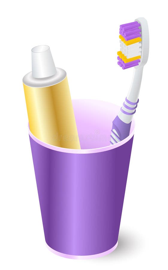 Toothbrush and Toothpaste in a Cup Stock Vector - Illustration of tools ...
