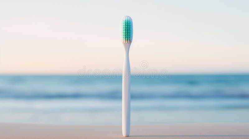 A Toothbrush on the Beach with a Blue Sky, AI Stock Photo - Image of ...