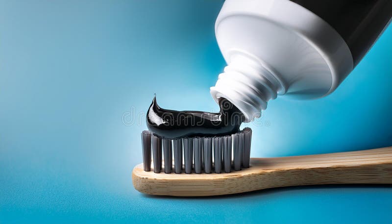 Toothbrush with Black Charcoal Toothpaste. Close Up of Black Toothpaste ...