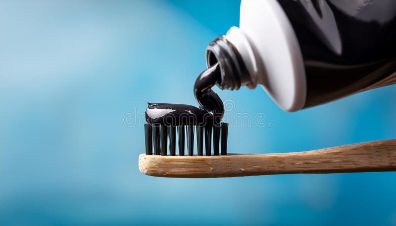 Toothbrush with Black Charcoal Toothpaste. Close Up of Black Toothpaste ...