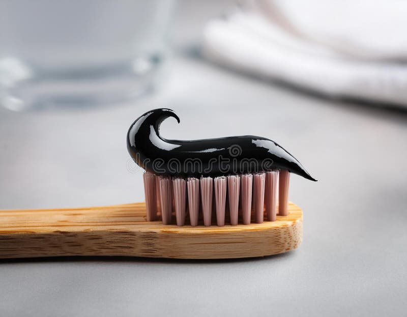 Toothbrush with Black Charcoal Toothpaste. Close Up of Black Toothpaste ...