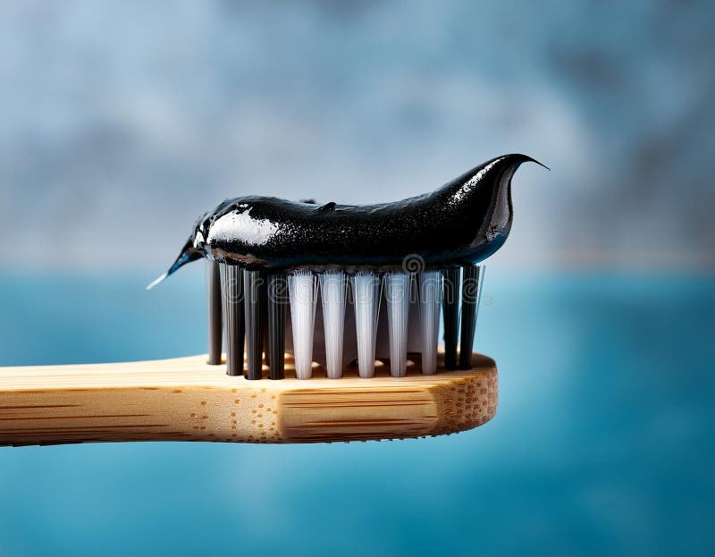 Toothbrush with Black Charcoal Toothpaste. Close Up of Black Toothpaste ...