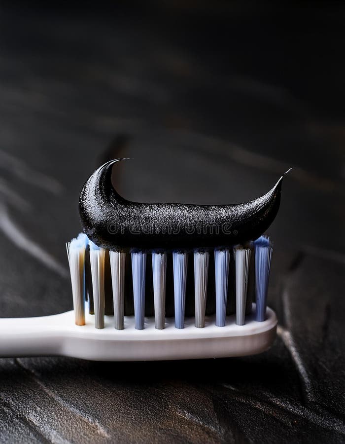 Toothbrush with Black Charcoal Toothpaste. Close Up of Black Toothpaste ...