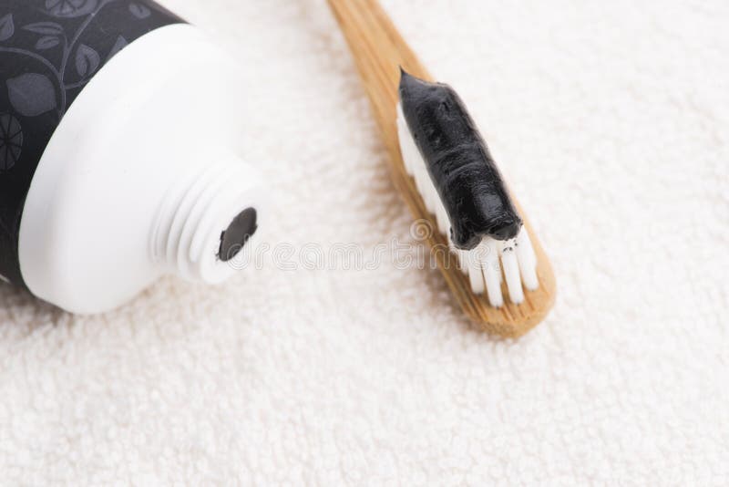 Toothbrush with Black Charcoal Toothpaste Stock Image - Image of vera ...