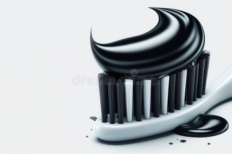 Toothbrush with Black Toothpaste. Space for Text. Stock Image - Image ...