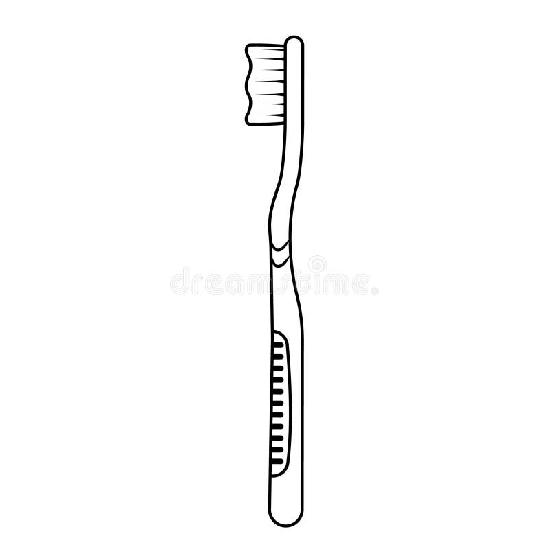 Toothbrush for Brushing Teeth, Black Outline, Vector Illustration ...