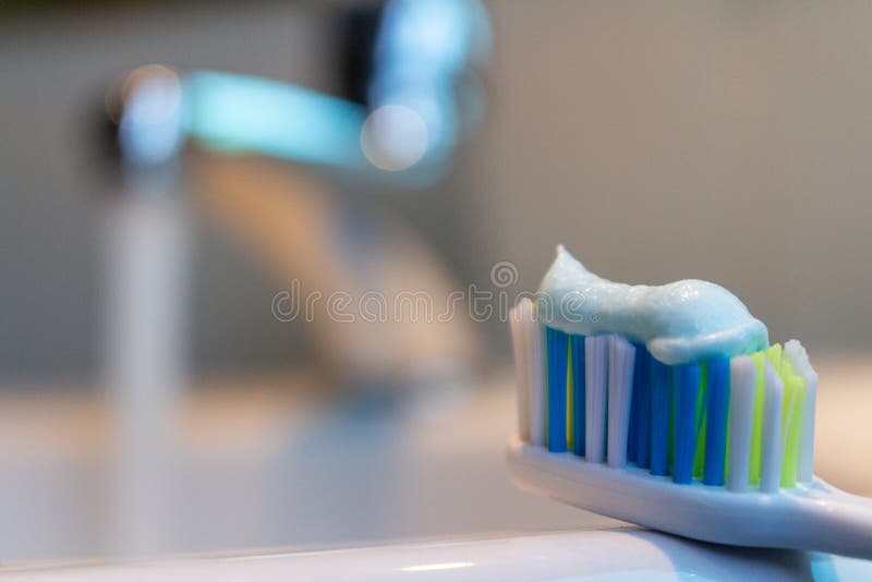 Toothbrush Closeup Bathroom Toothpaste Water Clean Care Stock Image ...