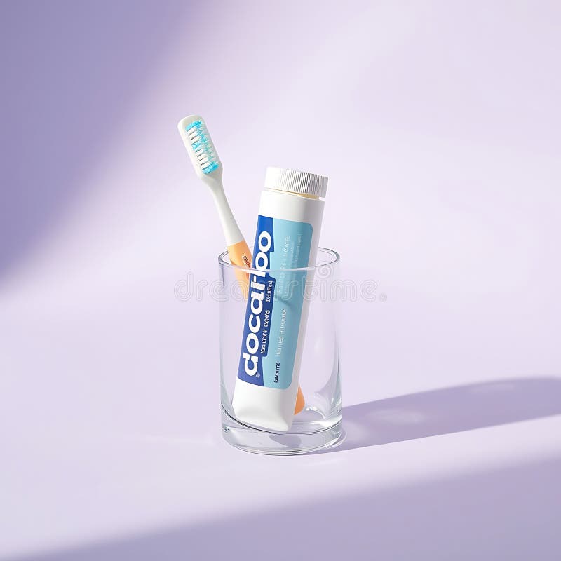 A Toothbrush Holder and Toothpaste Set on a Pastel Lavender Backdrop ...