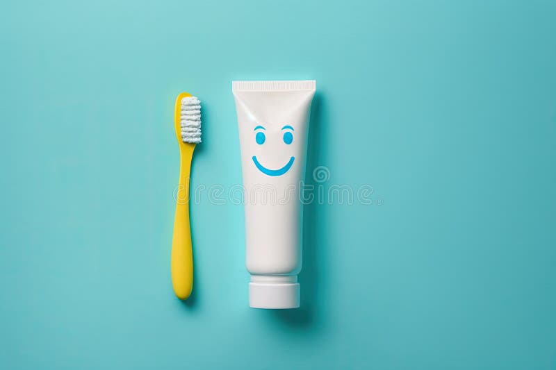 Toothbrush and Paste with a Smiley Face on a Blue Background ...