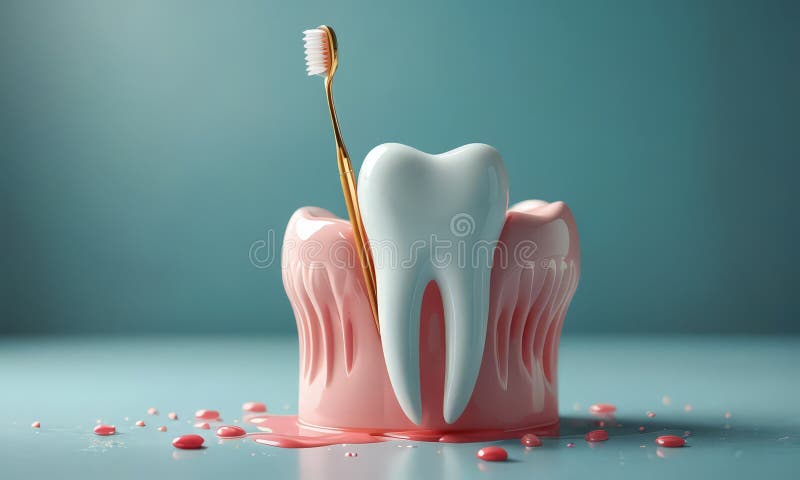 Toothbrush with Pink Bristles and White Tooth is Inserted into Pink ...