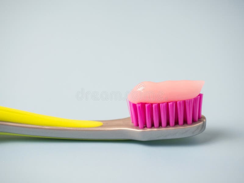 Toothbrush with Pink Toothpaste Stock Photo - Image of home, medicine ...