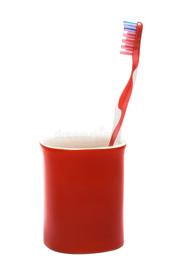 Toothbrush Red Color on White Background. Stock Photo - Image of ...