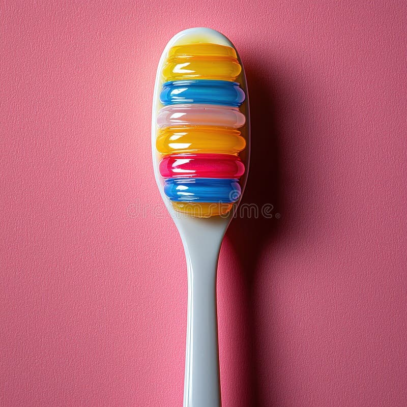 Toothbrush with Striped Multicolored Toothpaste on a Pink Backdrop ...