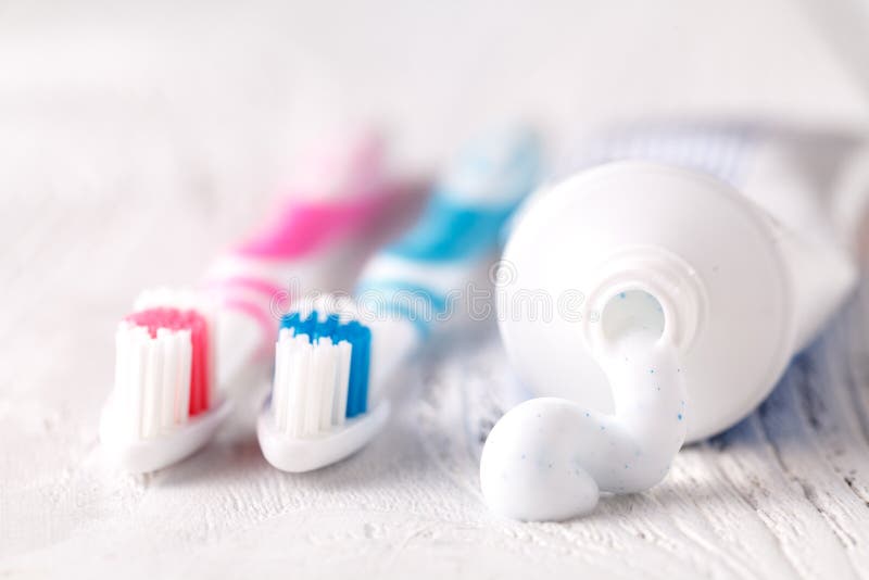 Toothbrush on the Table with Toothpaste and Toothpaste Tube Stock Image ...