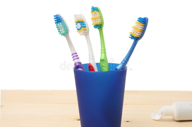 Toothbrush Tooth-brush in Glass on White Stock Image - Image of care ...