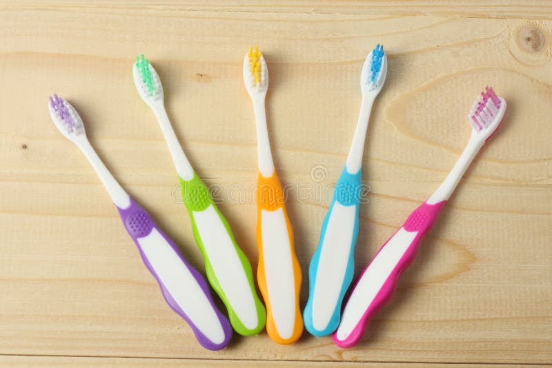 Toothbrush Tooth-brush on Wood Table. Top View Stock Image - Image of ...