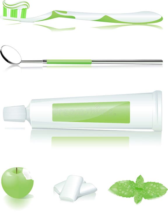 Toothbrush, Toothpaste, Apple, Gum and Mint Stock Vector - Illustration ...