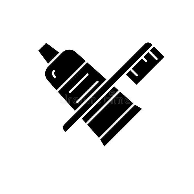 Toothbrush and Toothpaste Black Icon, Vector Sign on Isolated ...