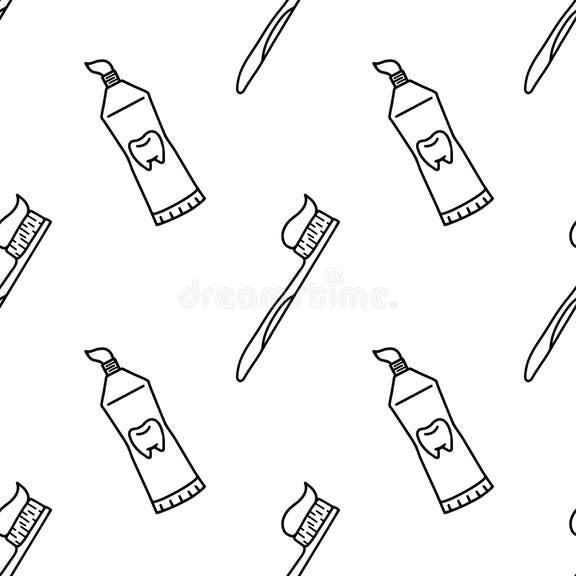 Toothbrush and Toothpaste Cartoon Doodle Seamless Pattern, Vector ...