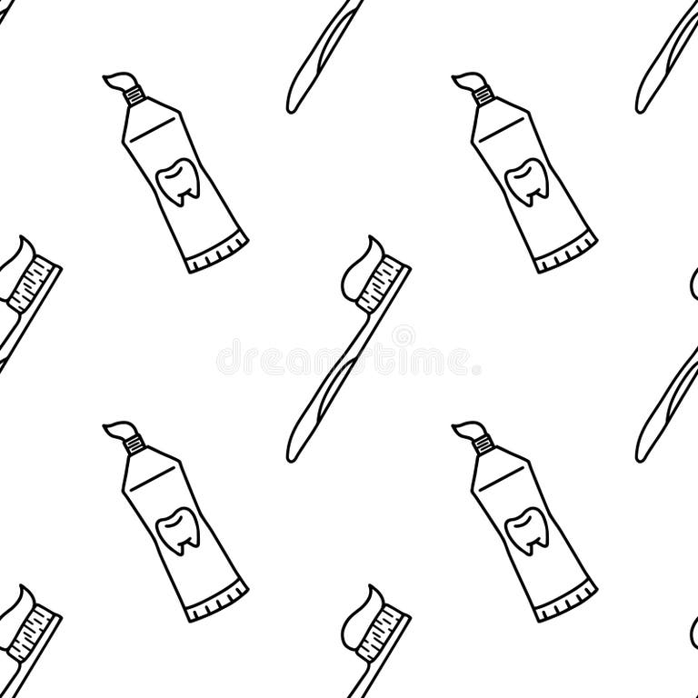 Toothbrush and Toothpaste Cartoon Doodle Seamless Pattern, Vector ...