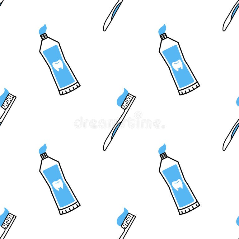 Toothbrush and Toothpaste Cartoon Seamless Pattern, Vector. Stock ...